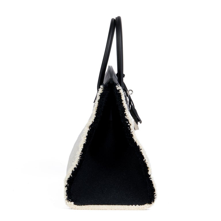 HERMÈS Black Swift Leather and Canvas Fray Birkin 35cm For Sale at 1stDibs
