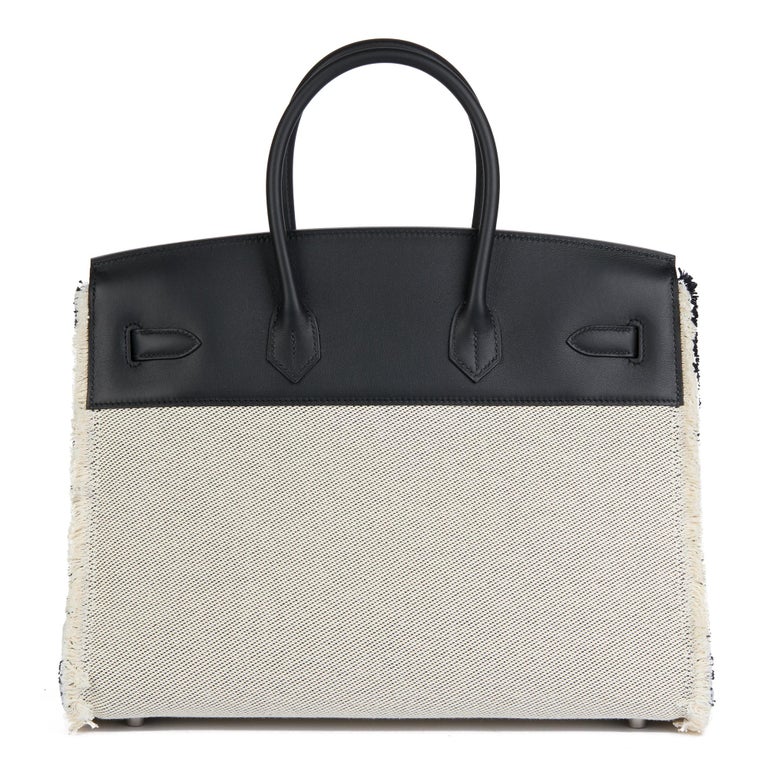 HERMÈS Black Swift Leather and Canvas Fray Birkin 35cm For Sale at 1stDibs