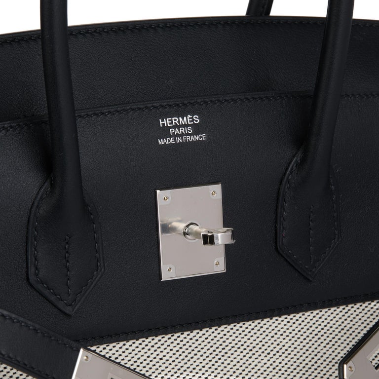 HERMÈS Black Swift Leather and Canvas Fray Birkin 35cm For Sale at 1stDibs