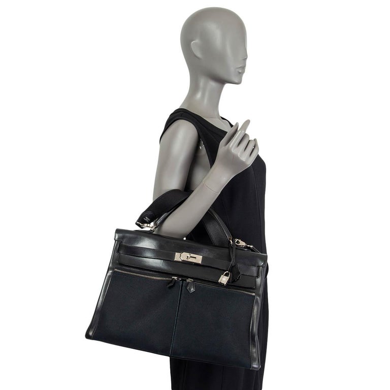 HERMES black Toile Militaire and Box leather KELLY 40 LAKIS Bag w ...