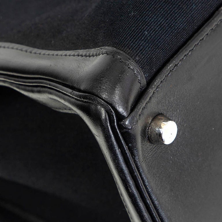 HERMES black Toile Militaire and Box leather KELLY 40 LAKIS Bag w ...