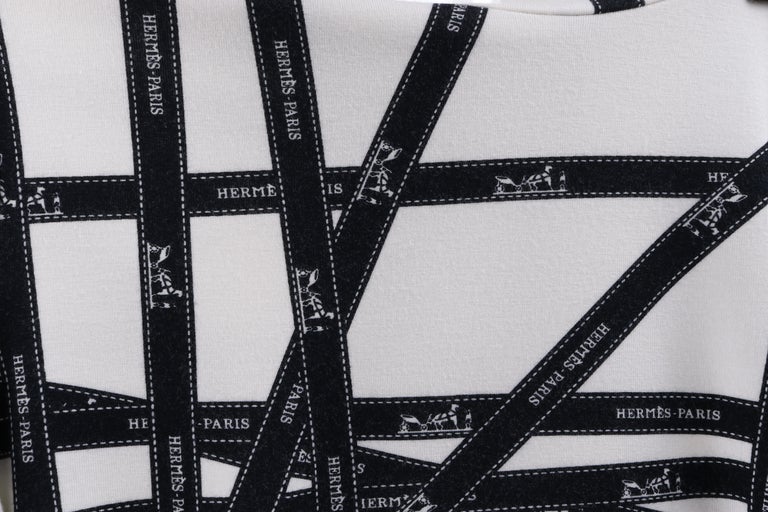 HERMES Black and White “Bolduc” Hermes Monogram Logo Ribbon Turtleneck ...