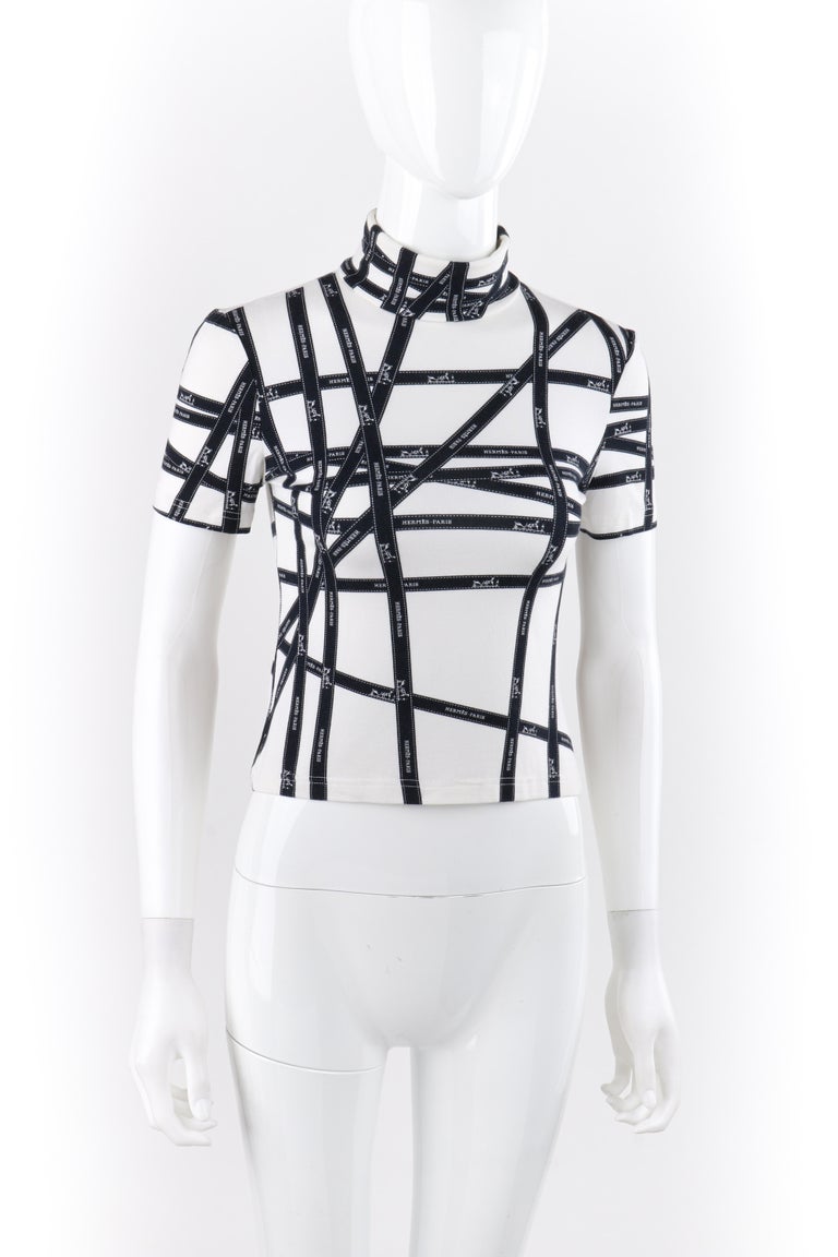 HERMES Black and White “Bolduc” Hermes Monogram Logo Ribbon Turtleneck ...