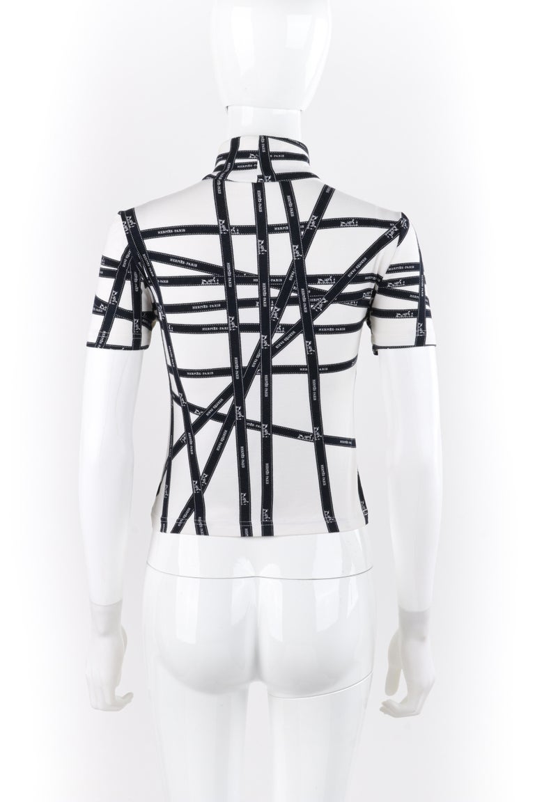 HERMES Black and White “Bolduc” Hermes Monogram Logo Ribbon Turtleneck ...