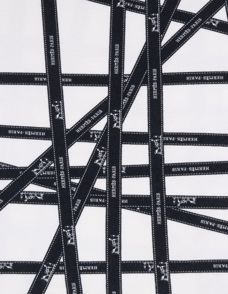 HERMES Black and White “Bolduc” Hermes Monogram Logo Ribbon Turtleneck ...