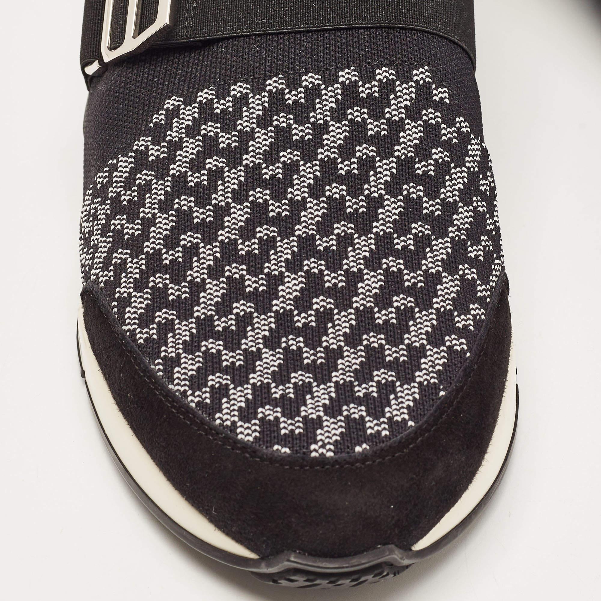 Hermes Black/White Knit Fabric and Leather Run Sneakers Size 42 For ...