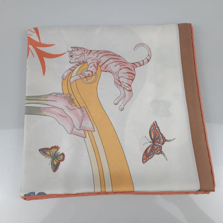 Hermes Blanc / Beige / Multicolore Hermes Story scarf 90 For Sale at ...