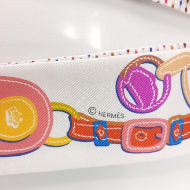 Hermes Blanc / Rose / Bleu Pointille Brides de Gala Applique Pique Twilly twins For Sale at 1stDibs