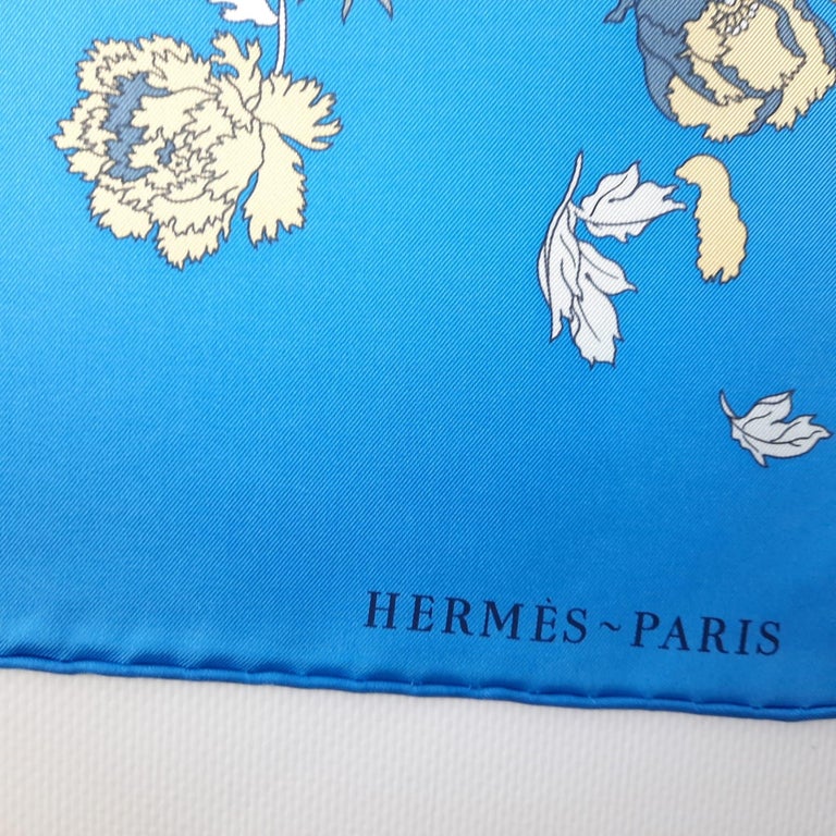 Hermes Bleu Azur / Ocre / Roux Robe Legere scarf 90 at 1stDibs