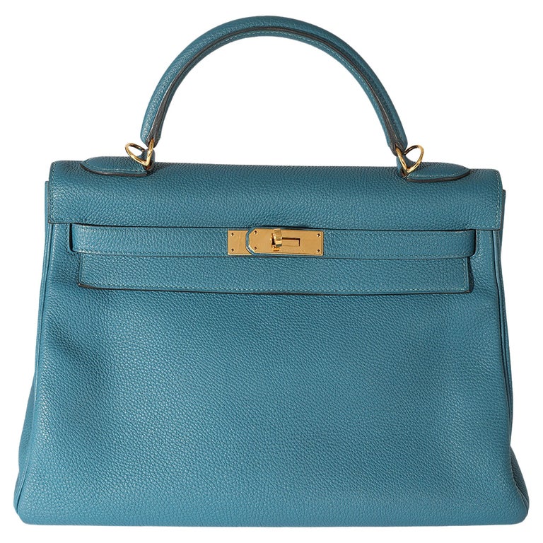 Hermès Bleu De Galice Clémence Kelly 32 GHW For Sale at 1stDibs