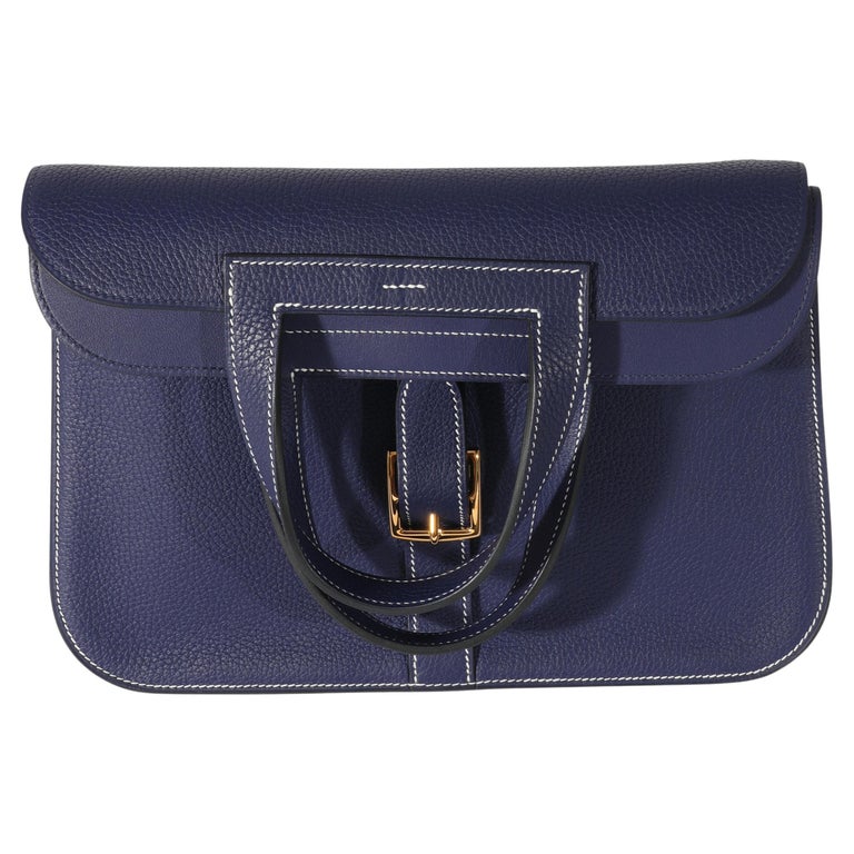 Hermes Bleu Encre Taurillon Clemence Halzan 31 For Sale at 1stDibs
