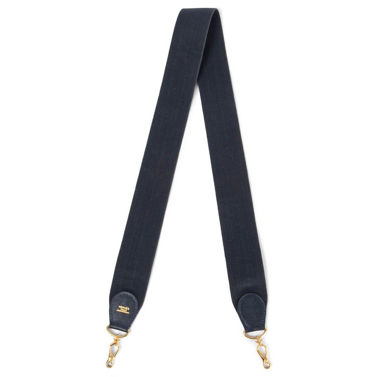 HERMES Bleu Indigo Courchevel leather and canvas SANGLE KELLY 50mm Bag ...