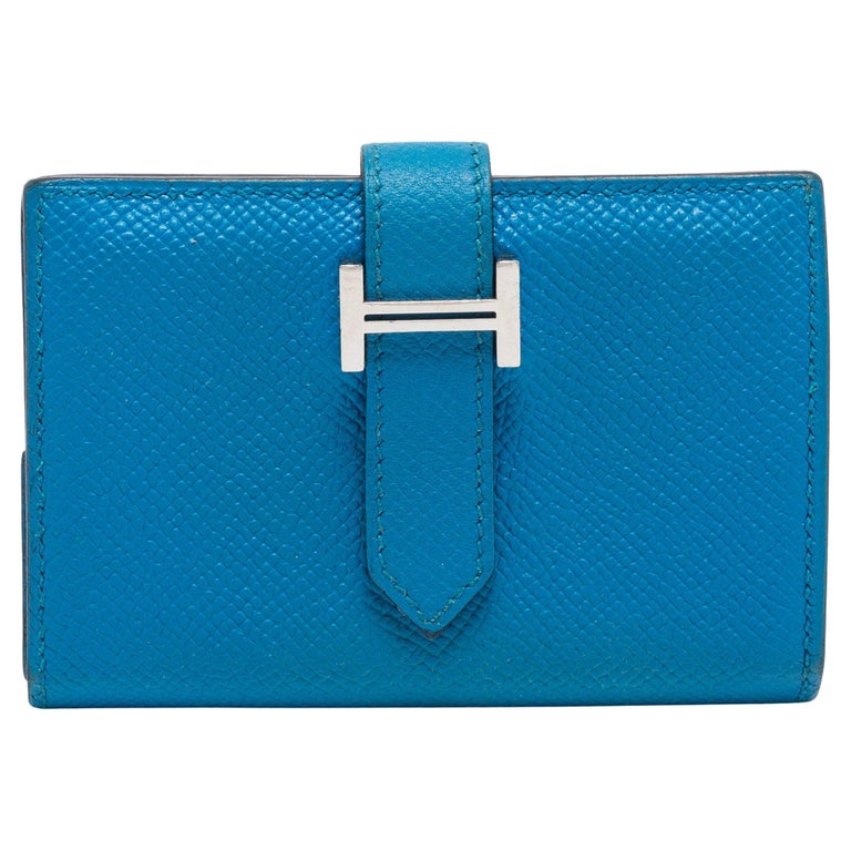 Hermes Bleu Izmir Epsom Leather Mini Bearn Wallet For Sale at 1stDibs