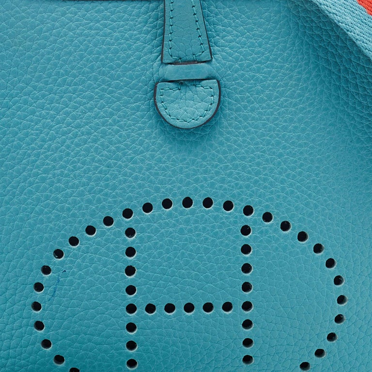 Hermes Bleu Saint Cyr Clemence Leather Evelyne TPM Bag For Sale at 1stDibs