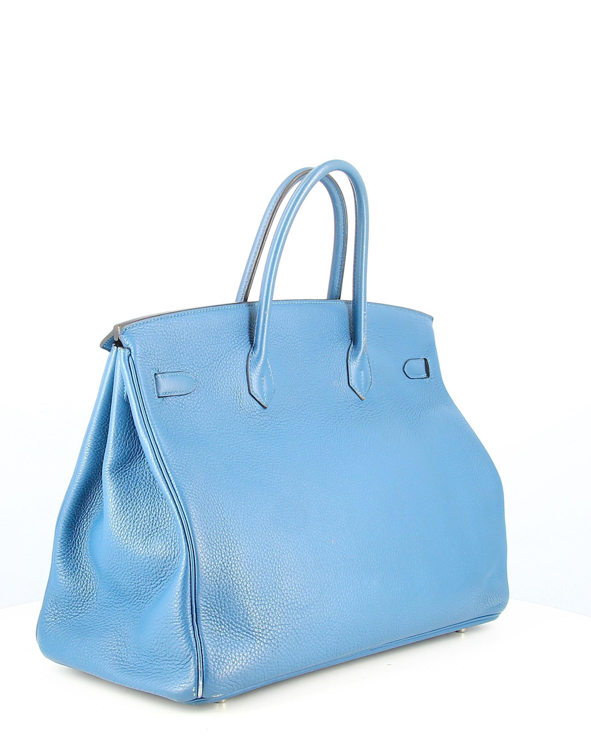 Hermes Blue Birkin Handbag in Grained Leather at 1stDibs