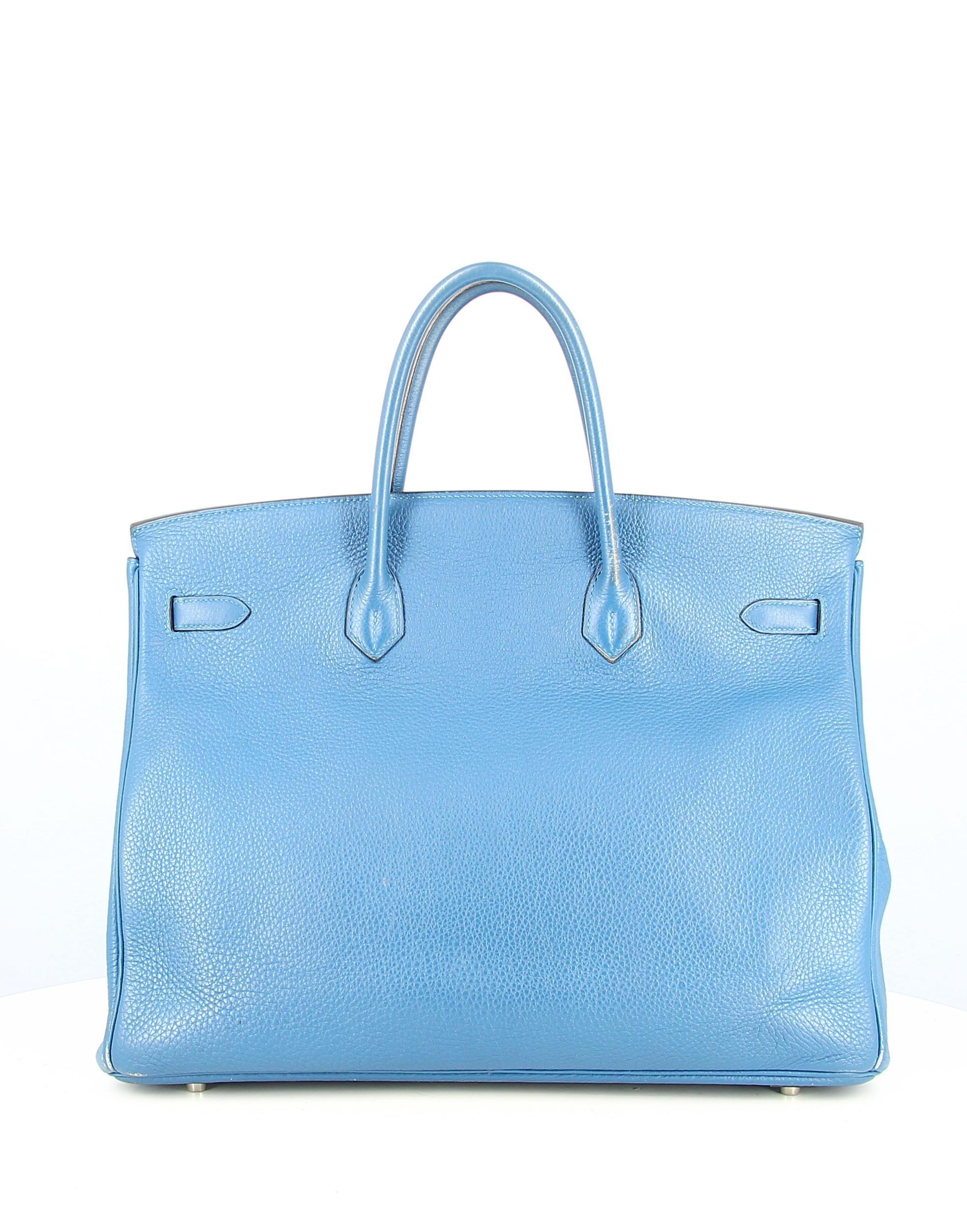 Hermes Blue Birkin Handbag in Grained Leather at 1stDibs
