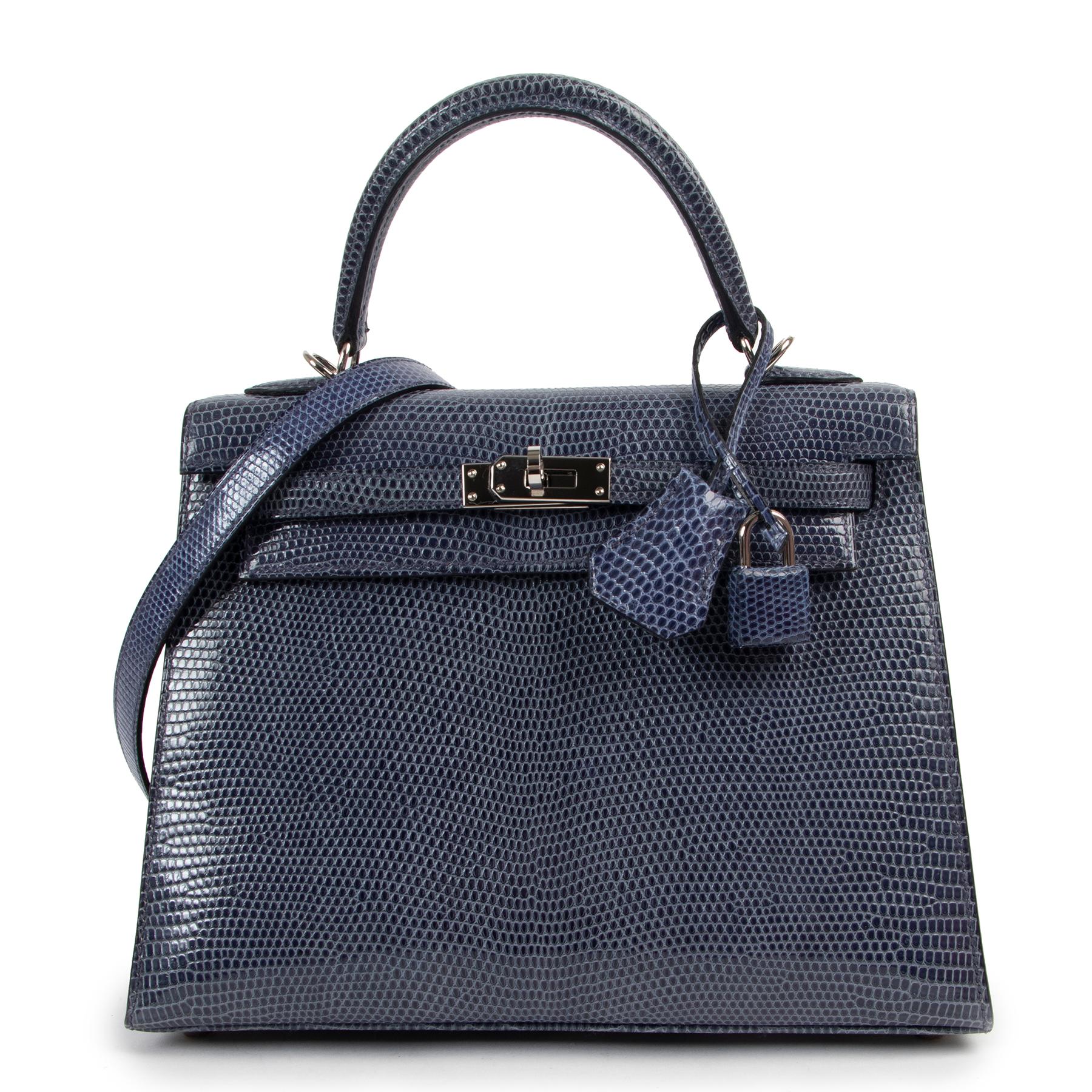 Hermès Blue Brighton Lizard Kelly 25 PHW For Sale at 1stDibs