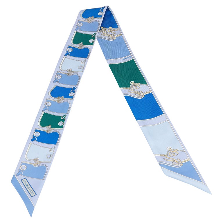 Hermes Blue Camails Silk Twilly Scarf For Sale at 1stDibs