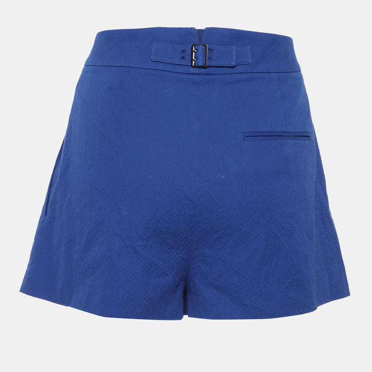 Hermes Blue Cotton Pleat Detailed Shorts M For Sale at 1stDibs
