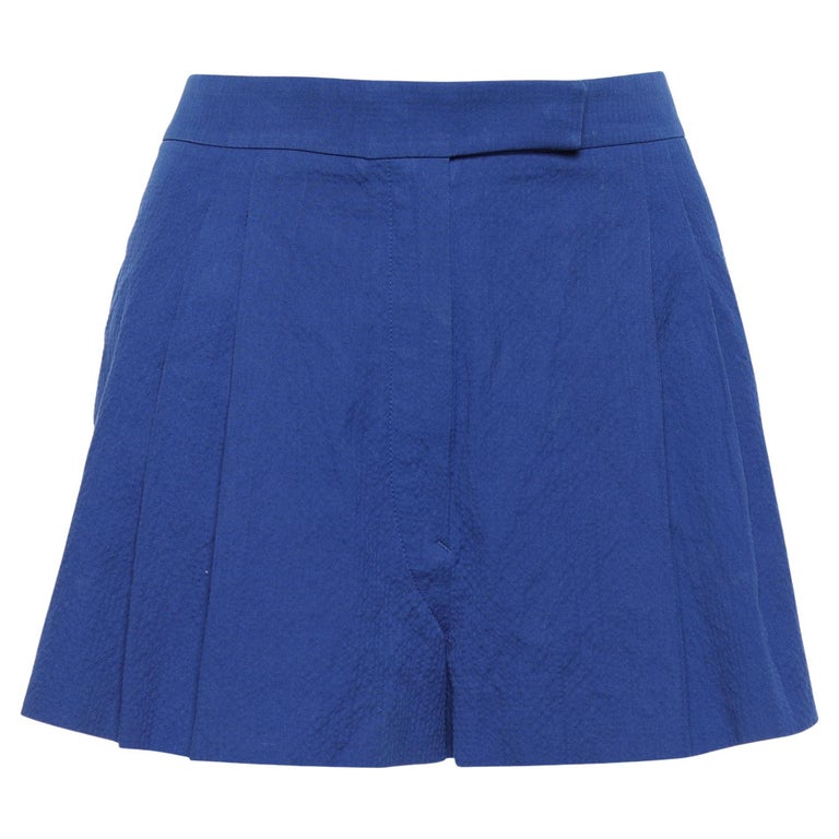 Hermes Blue Cotton Pleat Detailed Shorts M For Sale at 1stDibs