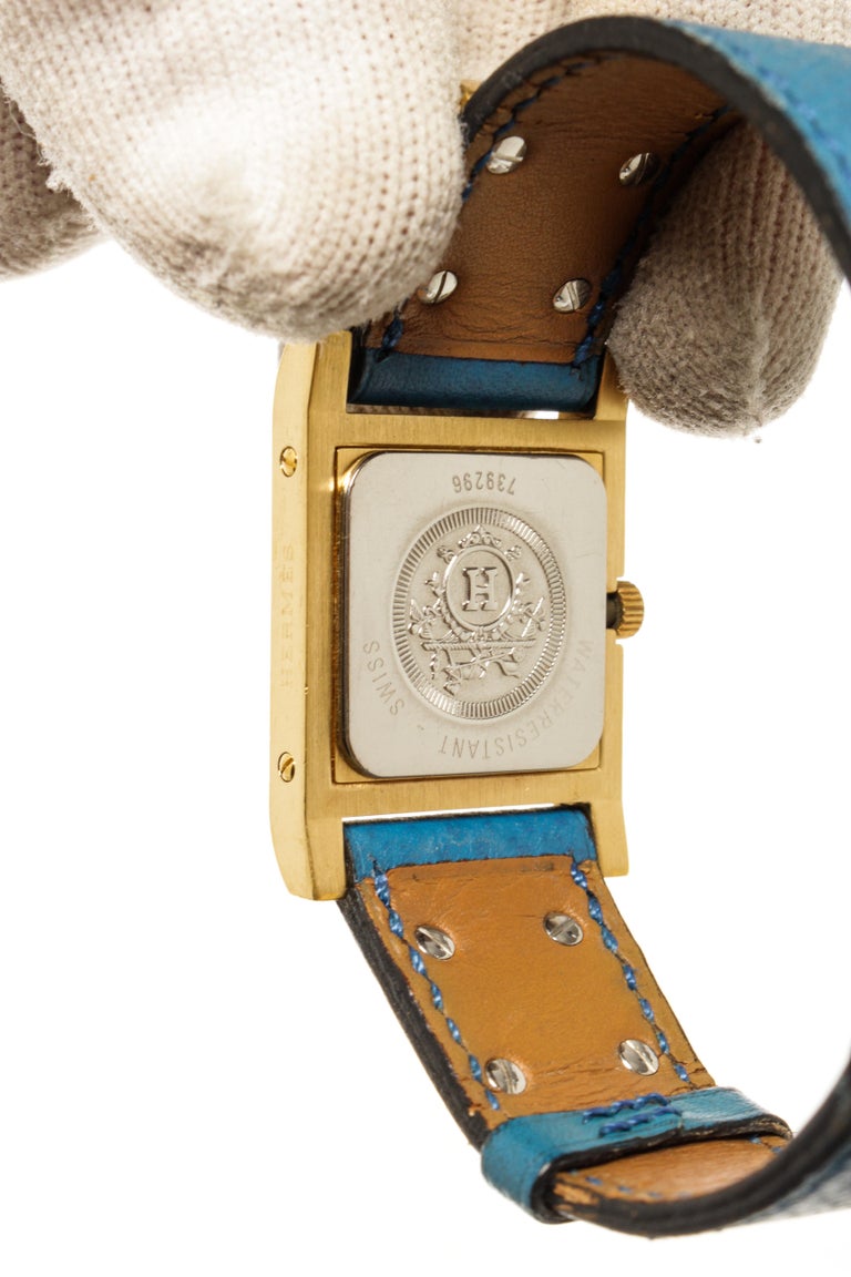 Hermes Blue Gold-Plated and Leather Medor Quartz Watch For Sale at 1stDibs