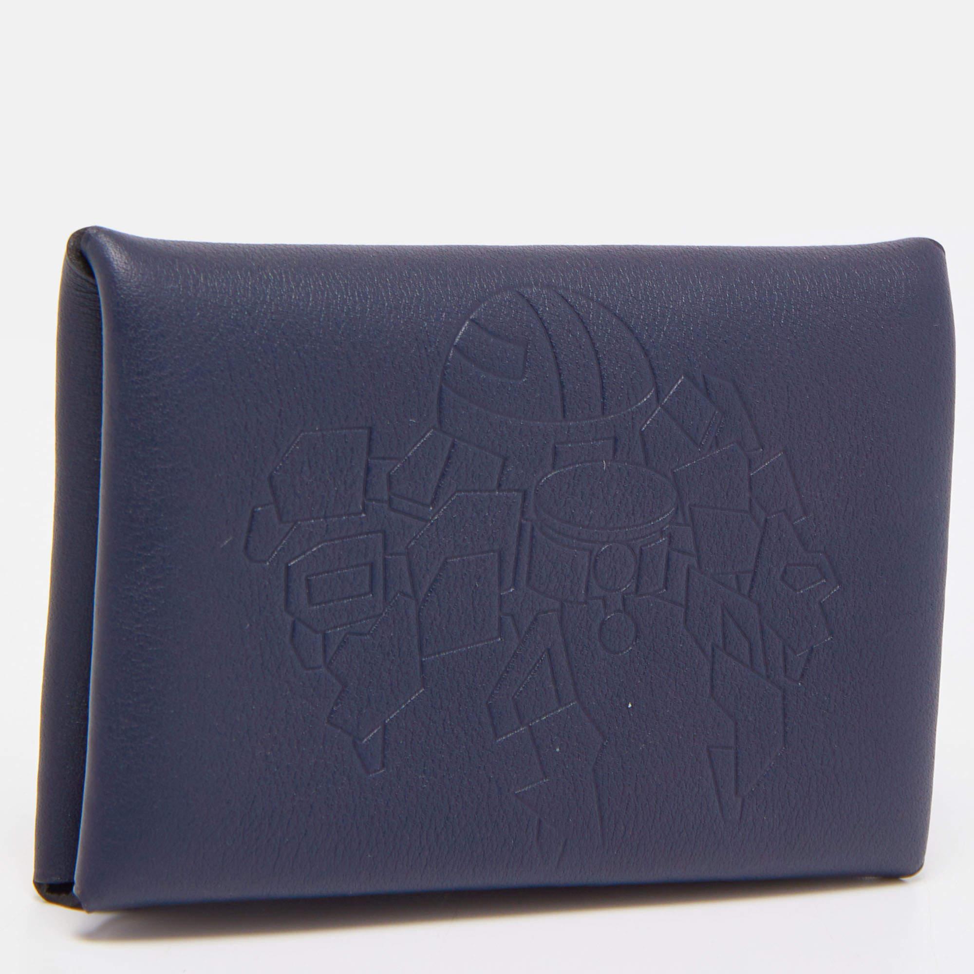 Hermes Blue Indigo Swift Leather Robot Calvi Card Case For Sale at 1stDibs