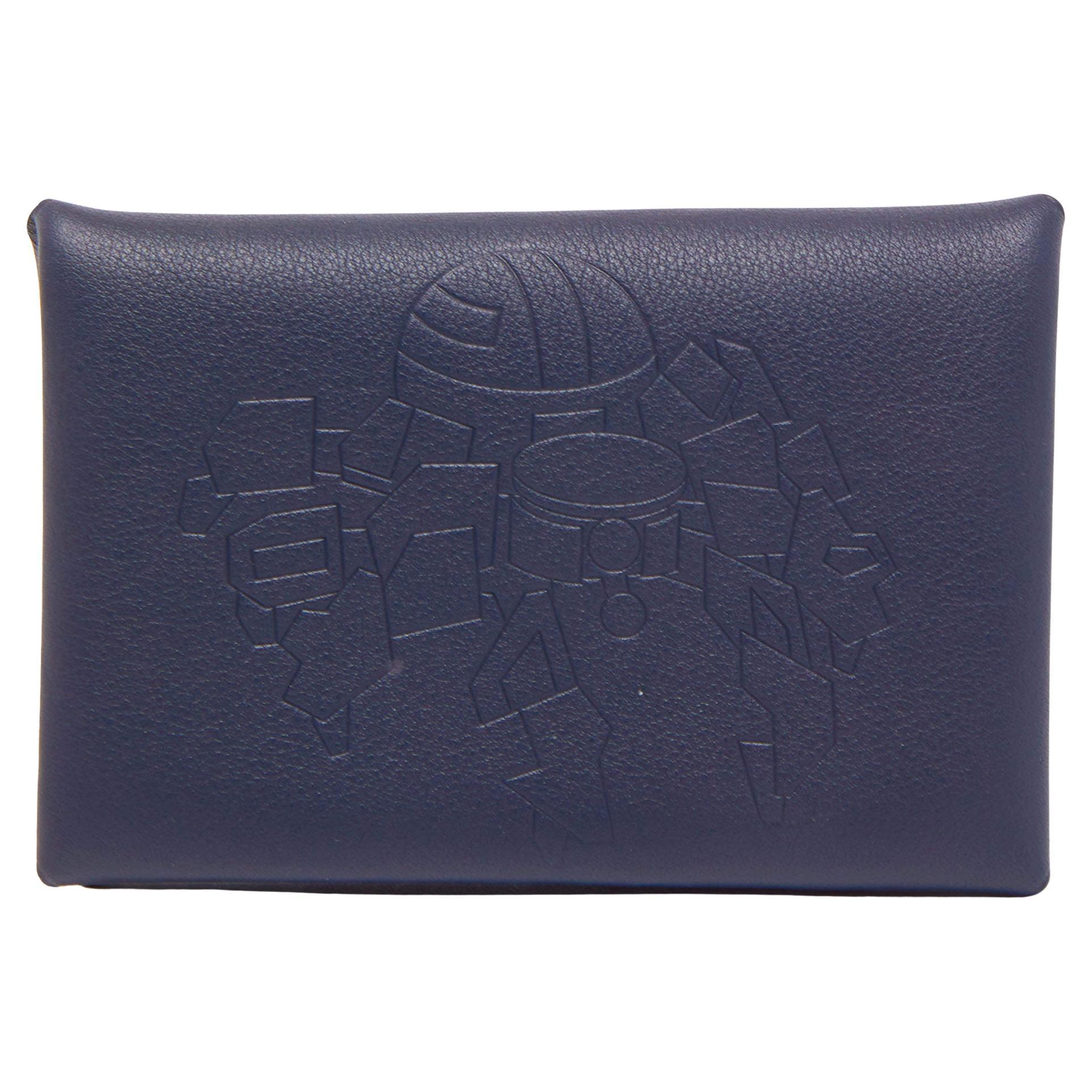 Hermes Blue Indigo Swift Leather Robot Calvi Card Case For Sale at 1stDibs