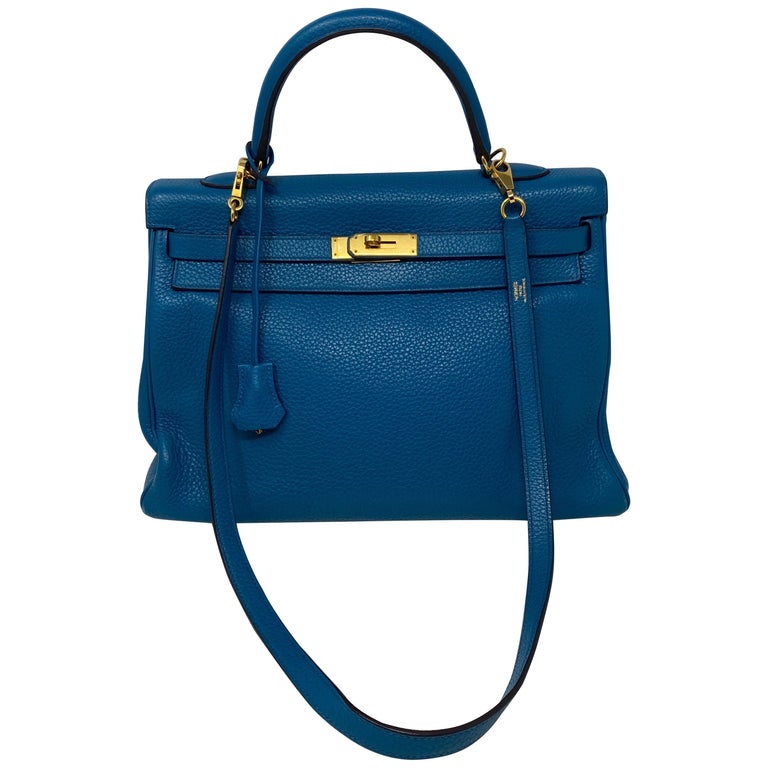 Hermes Blue Izmir Kelly 35 Bag at 1stDibs