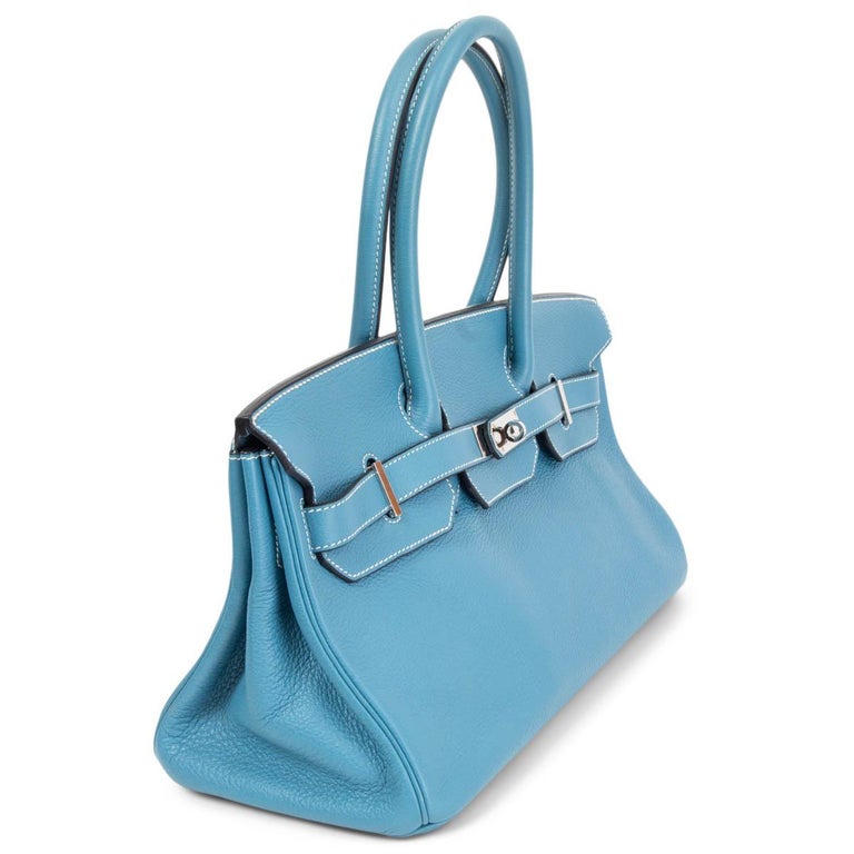 HERMES Blue Jean Clemence leather JPG SHOULDER BIRKIN 2 Bag Palladium ...