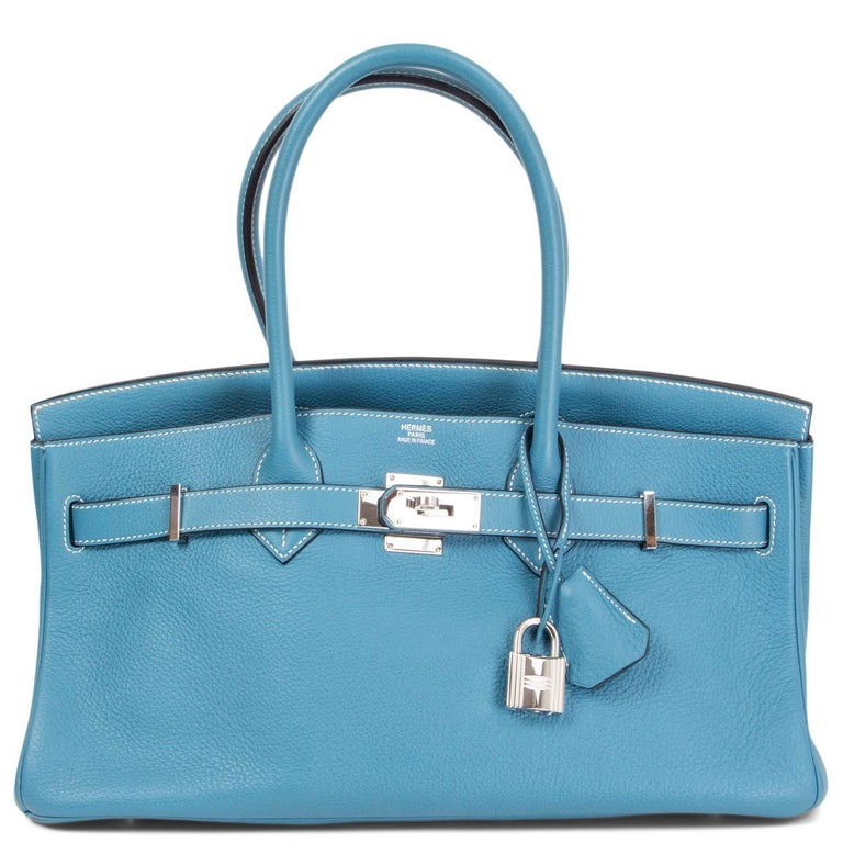 HERMES Blue Jean Clemence leather JPG SHOULDER BIRKIN 2 Bag Palladium ...