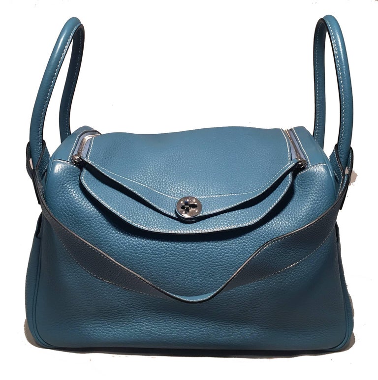 Hermes Blue Jean Clemence leather Lindy Bag For Sale at 1stDibs ...