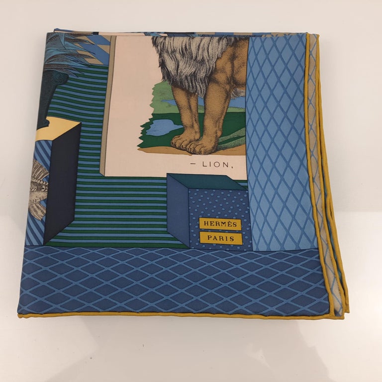 Hermes Blue Jean / Green / Mustard Square 90 Grand Theater New For Sale ...
