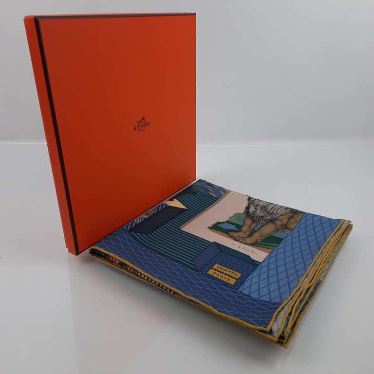 Hermes Blue Jean / Green / Mustard Square 90 Grand Theater New at 1stDibs