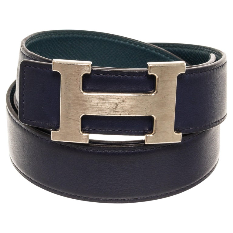 Hermes Blue Leather H Belt For Sale at 1stDibs