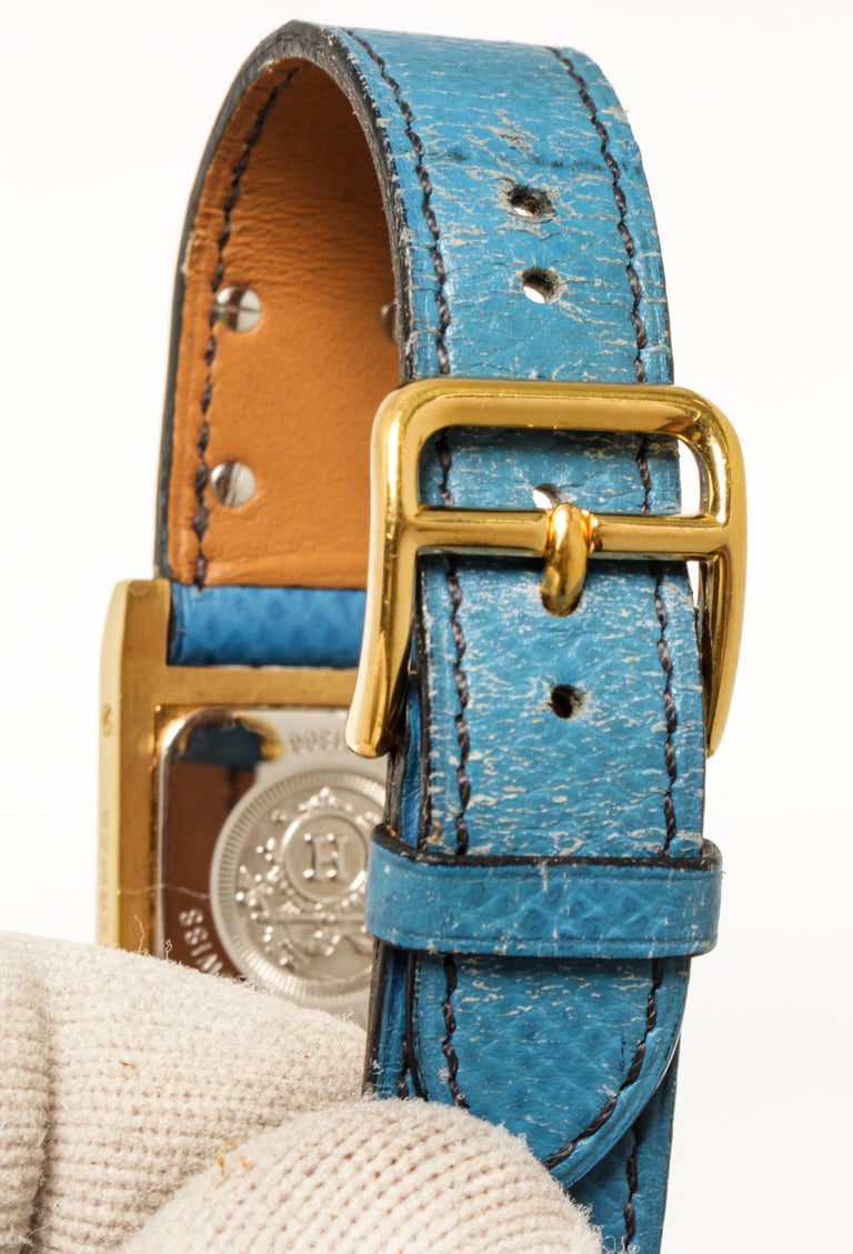 Hermes Blue Metal and Leather Medor Plated 23 Quartz Watch For Sale at ...