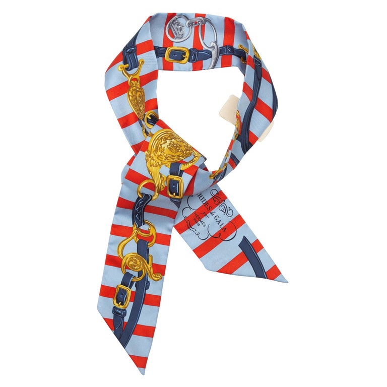 Hermes Blue and Multicolor Brides de Gala Twilly Scarf For Sale at 1stDibs