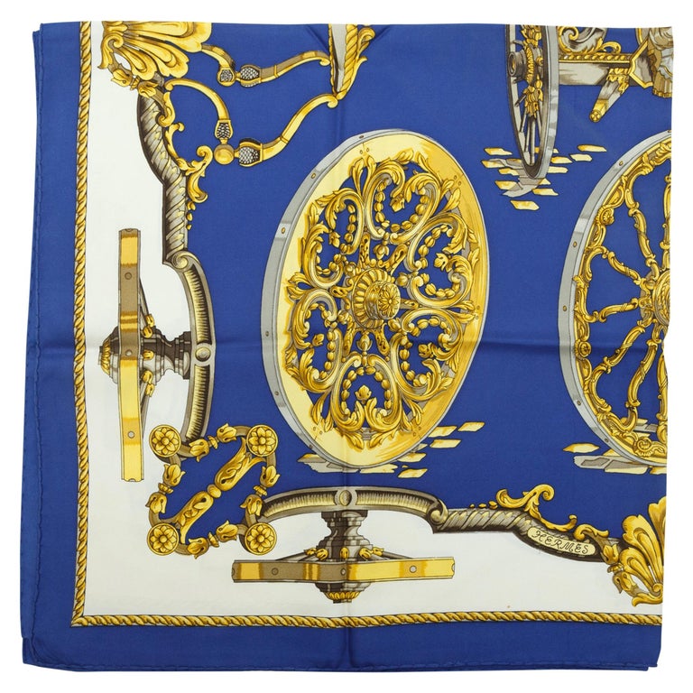 Hermes Blue and Multicolor Silk Print Scarf at 1stDibs