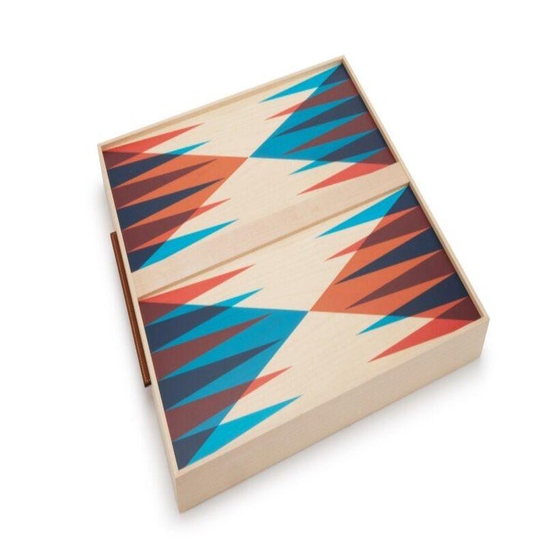 HERMES Blue Orange Tan Wood Backgammon Game Set in Box For Sale at 1stDibs