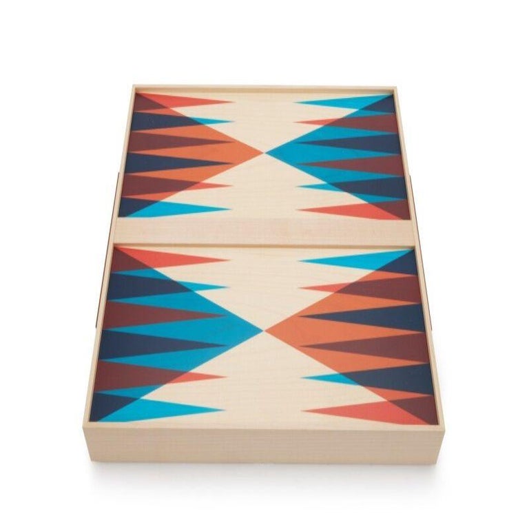 HERMES Blue Orange Tan Wood Backgammon Game Set in Box For Sale at 1stDibs