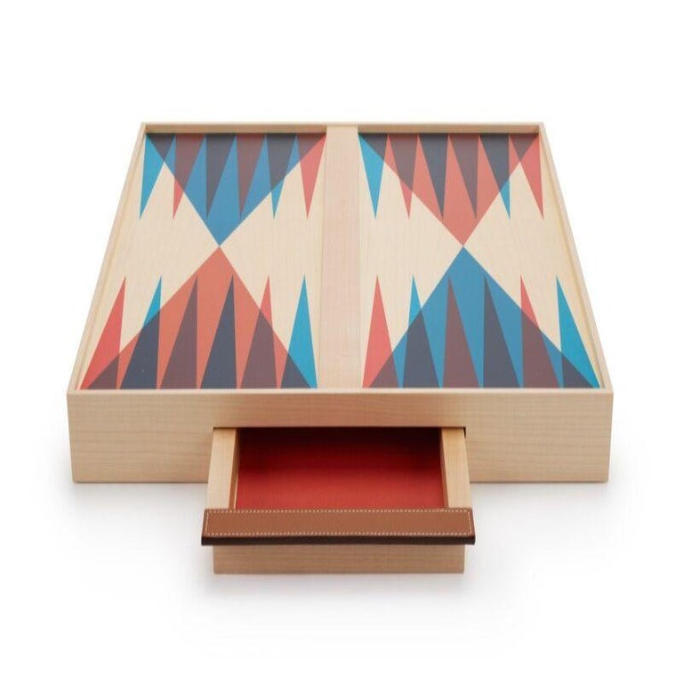 HERMES Blue Orange Tan Wood Backgammon Game Set in Box For Sale at 1stDibs