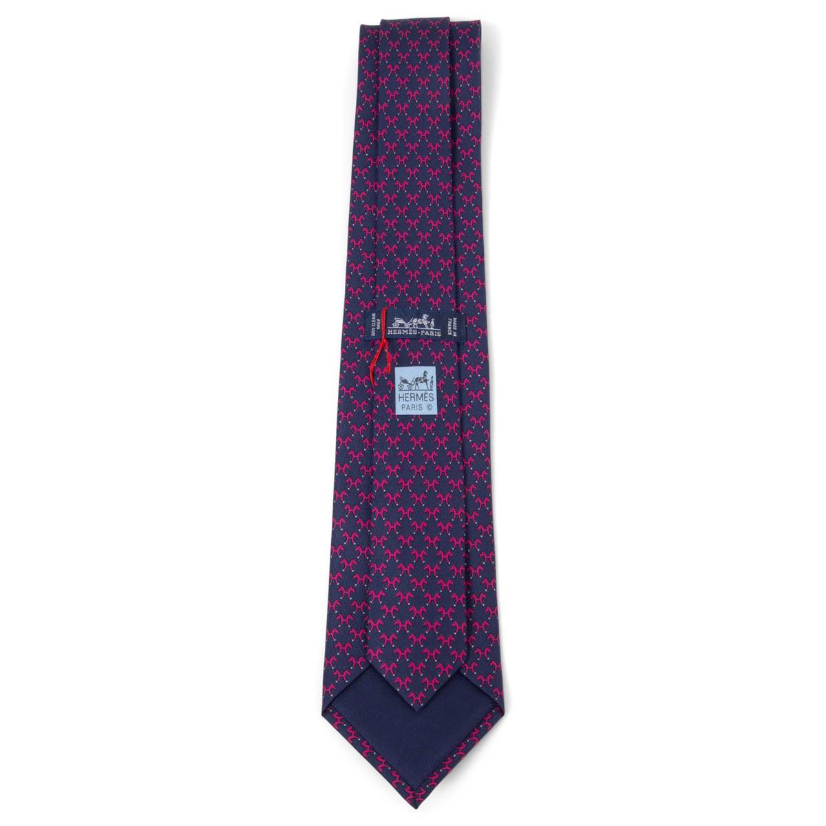 HERMES blue pink silk twill 605781 HORSE H Tie For Sale at 1stDibs
