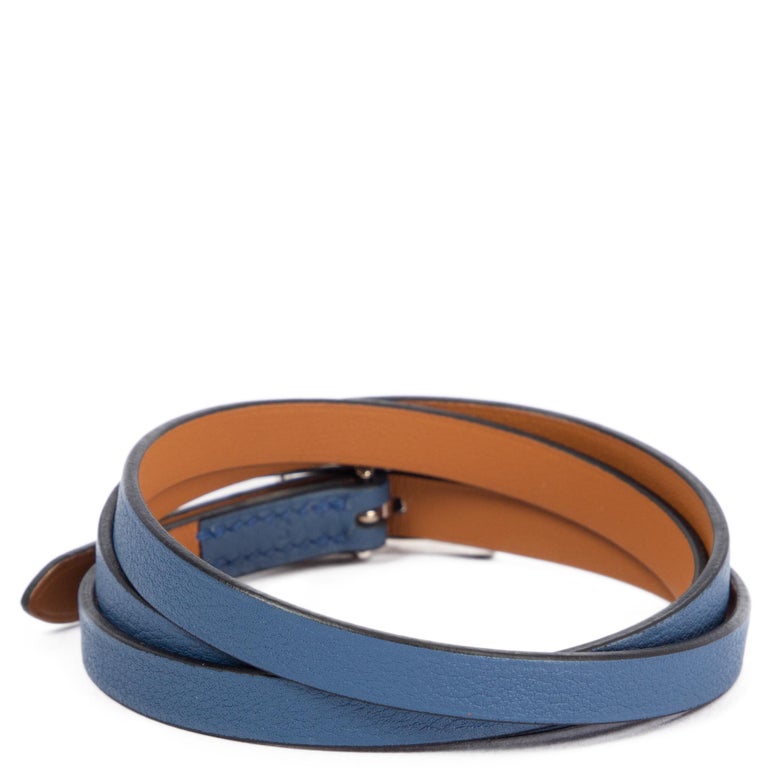 HERMES blue Swift leather HAPI 3 WRAP Bracelet For Sale at 1stDibs