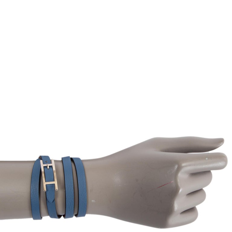 HERMES blue Swift leather HAPI 3 WRAP Bracelet For Sale at 1stDibs