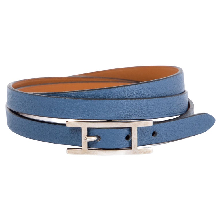 HERMES blue Swift leather HAPI 3 WRAP Bracelet For Sale at 1stDibs