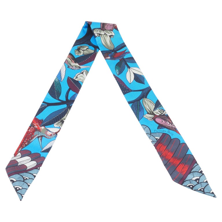 Hermès Blue Tree Of Song Silk Twilly at 1stDibs