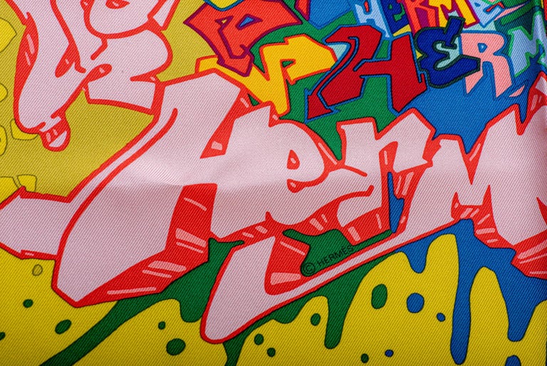 Hermès BN Yellow Graffiti Silk Gavroche For Sale at 1stDibs