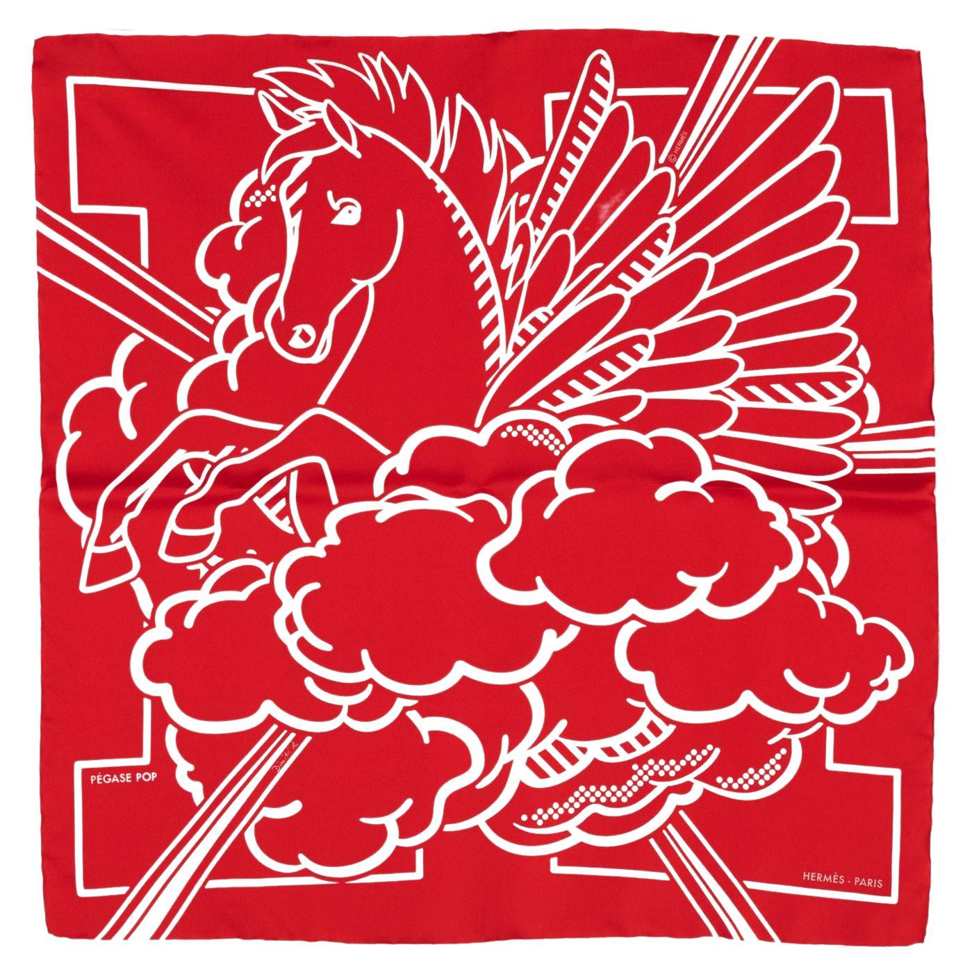 Hermès BNIB Red Pop Pegase Silk Gavroche For Sale at 1stDibs
