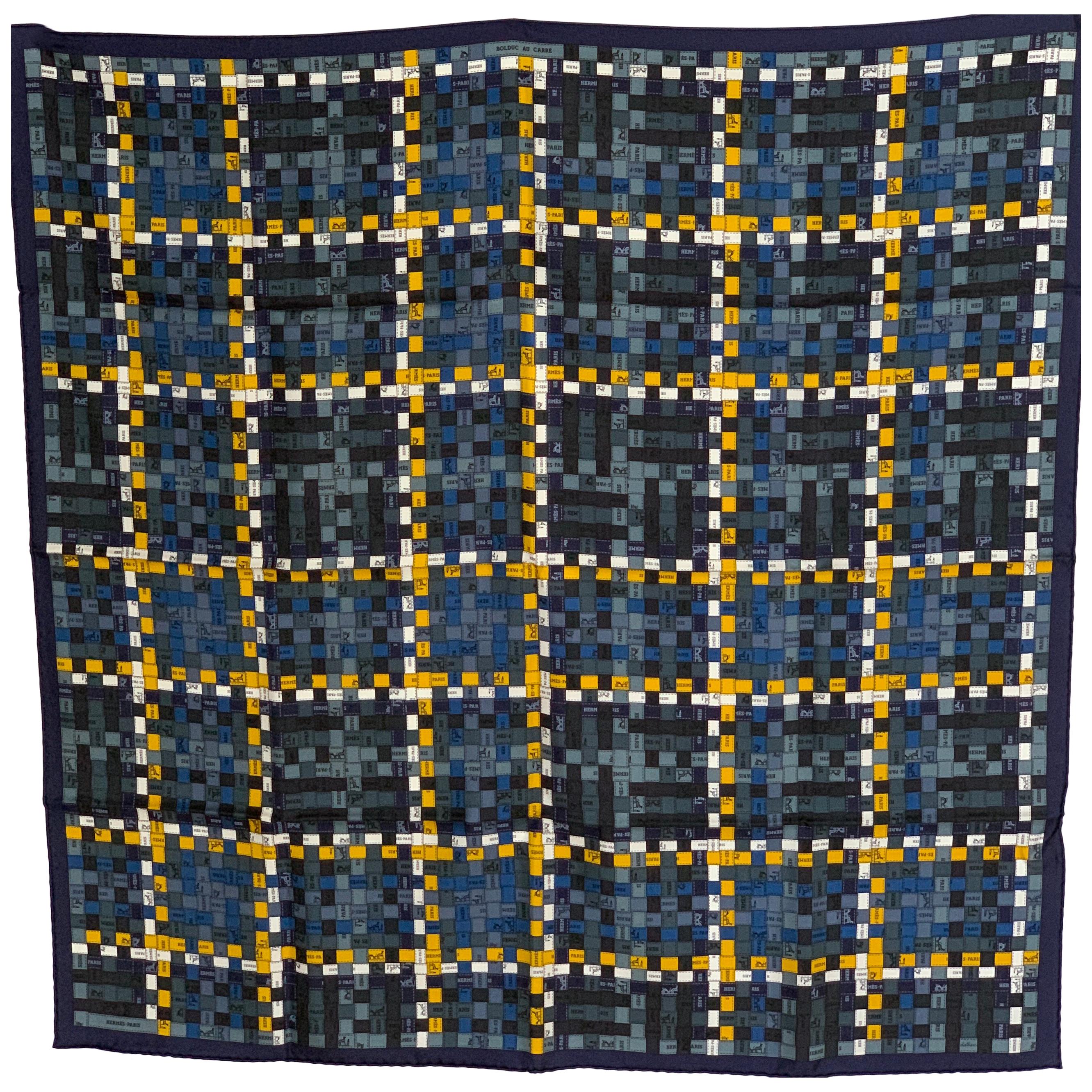 Hermes Bolduc Silk Scarf au Carre Blue and Yellow Scarf 90 at 1stDibs ...