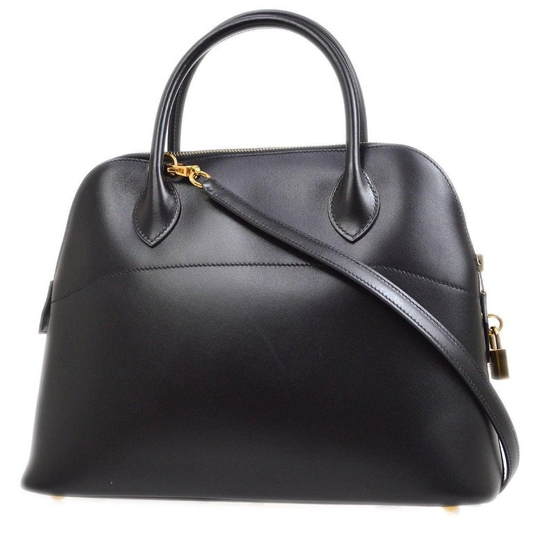 HERMES Bolide 31 Black Calfskin Leather Gold Top Handle Satchel ...