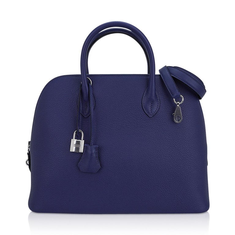 Hermes Bolide 31 Bleu Saphir Novillo Leather Palladium Hardware at 1stDibs